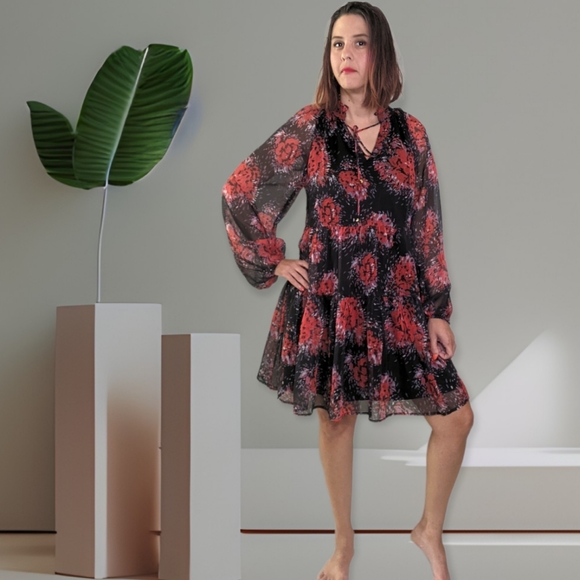 entro | Dresses | Entro Anthropologie Balloon Sleeve Tiered Dress Nwt ...